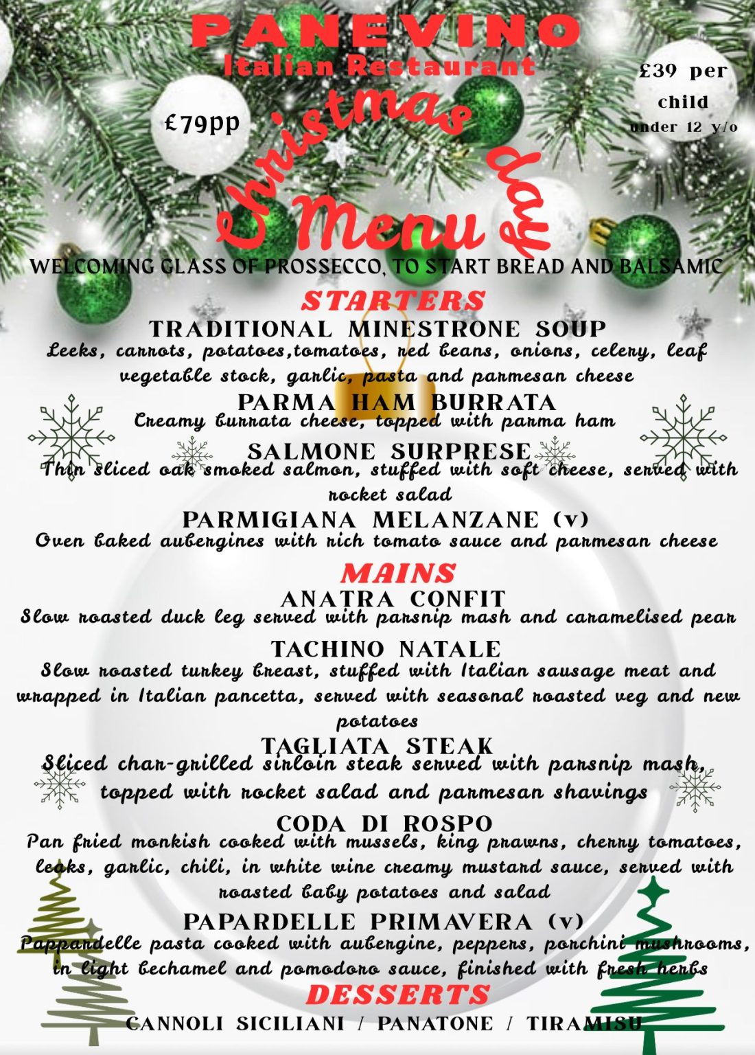 Menu’s – Panevino | Italian Restaurant | Sleaford