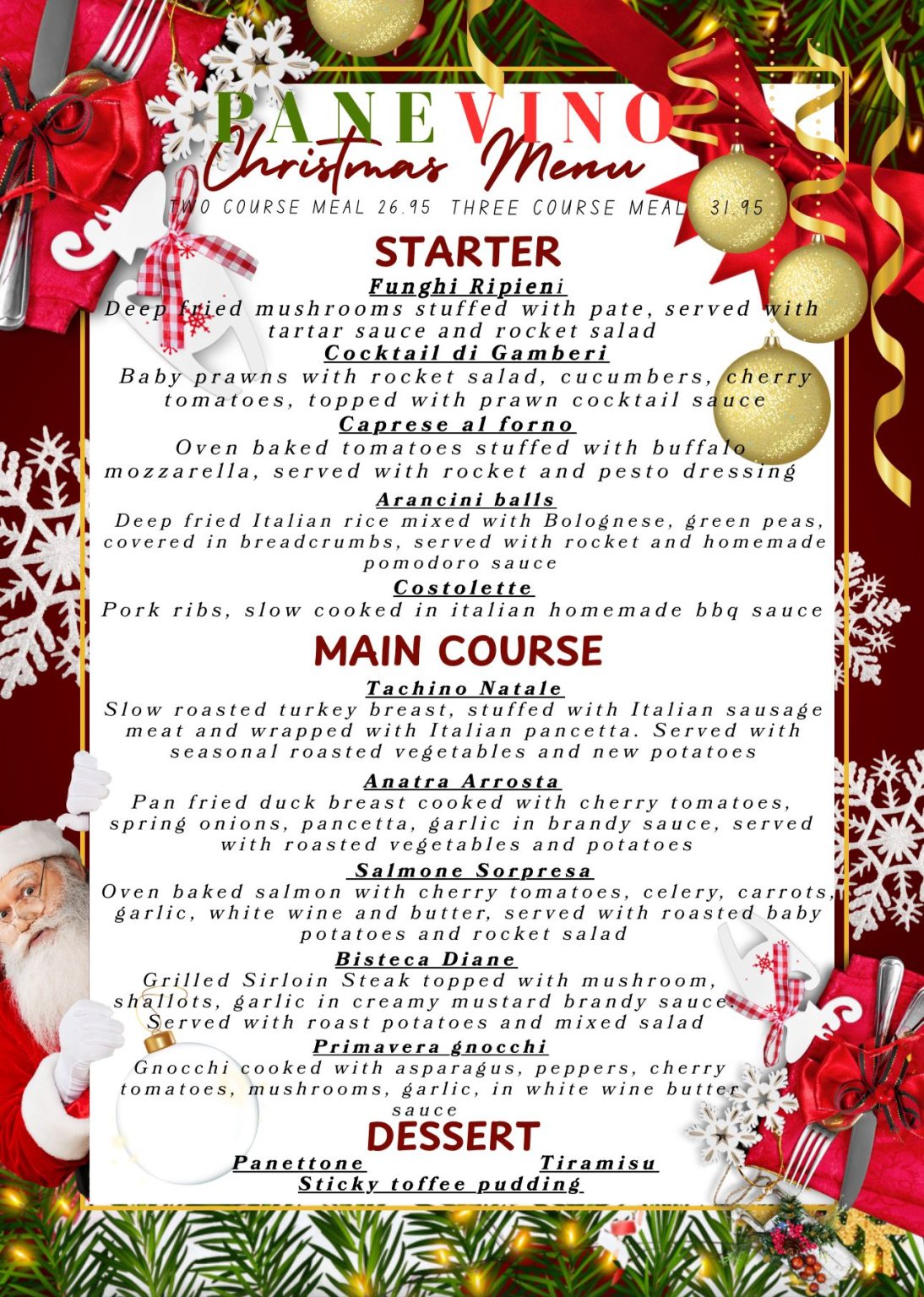 Menu’s – Panevino | Italian Restaurant | Sleaford